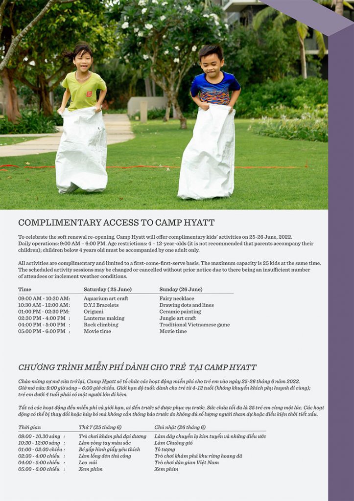 Hyatt Regency Đà Nẵng Resort & Spa phục vụ miễn phí dịch vụ Camp Hyatt ...