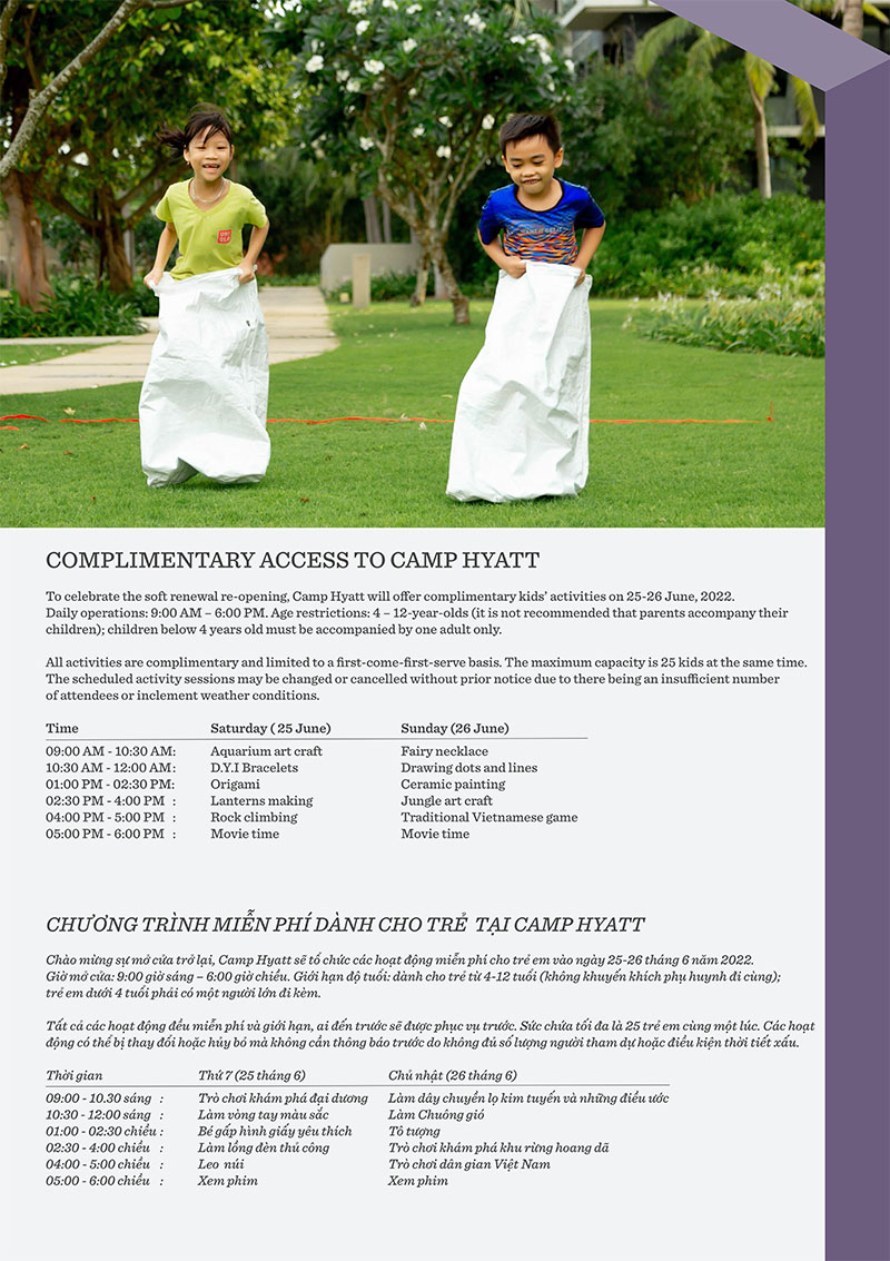 Hyatt Regency Danang Resort & Spa offer FREE access to Camp Hyatt and ...